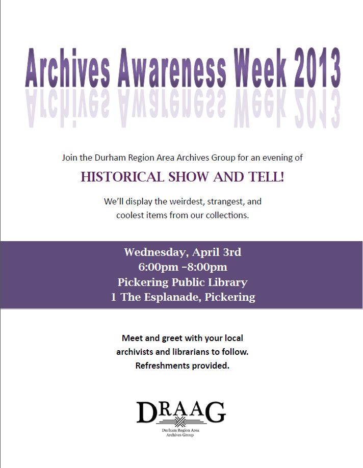 Archives Awareness Week 2013 – Oshawa Historical Society